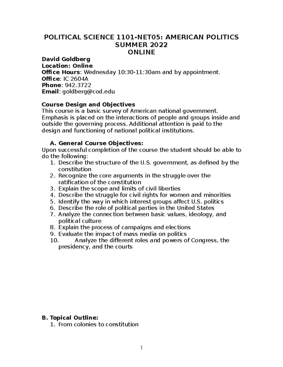 1101-NET05 Summer Syllabus 2022 - POLITICAL SCIENCE 1101-NET05 ...