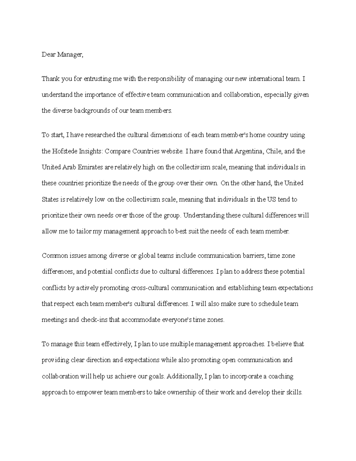 Module Six. International Team Expectations Assignment - Dear Manager ...