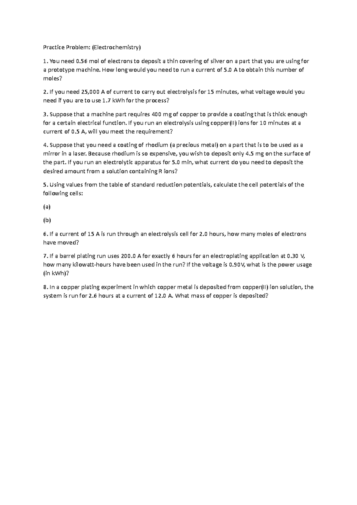 Practice-Problem-Electrochemistry - Practice Problem: (Electrochemistry ...