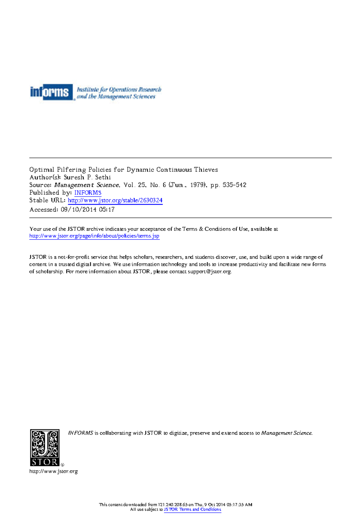 Example of thief - Optimal Pilfering Policies for Dynamic Continuous ...