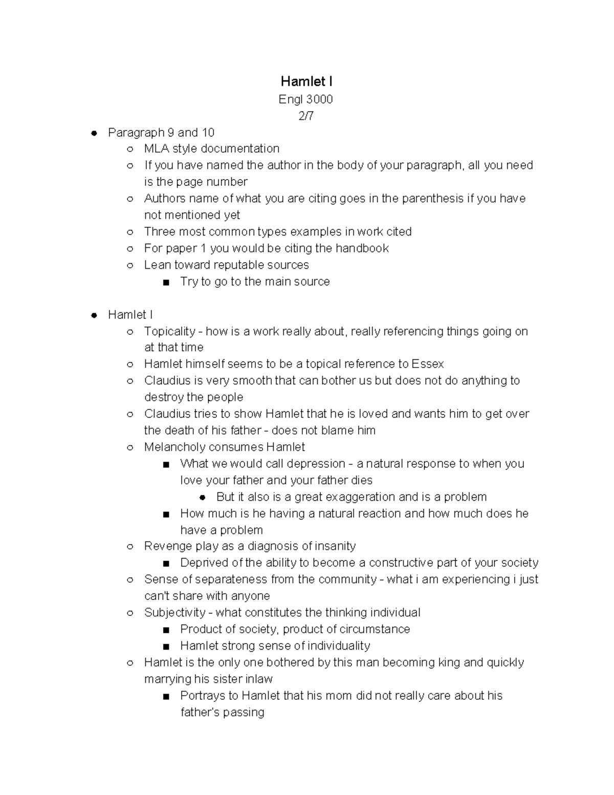 Hamlet I - Dr. John Curran - Hamlet I Engl 3000 2/ Paragraph 9 and 10 ...