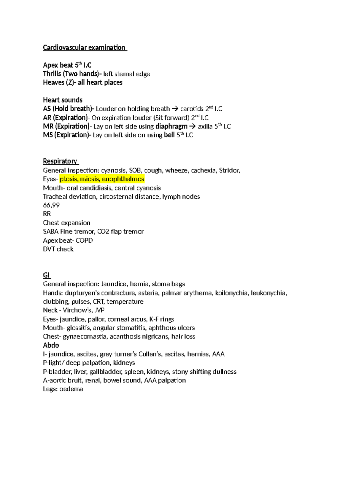 Examination key findings - Cardiovascular examination Apex beat 5th I ...