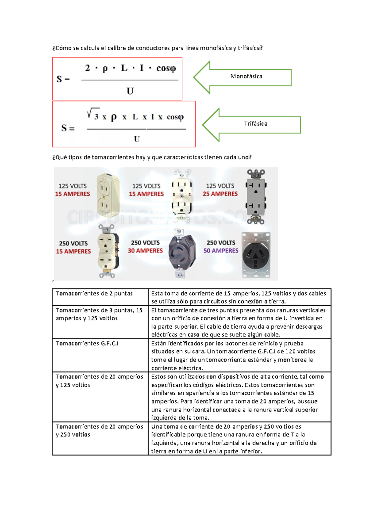 Cómo se calcula el calibre de conductores para línea monofásica y ...