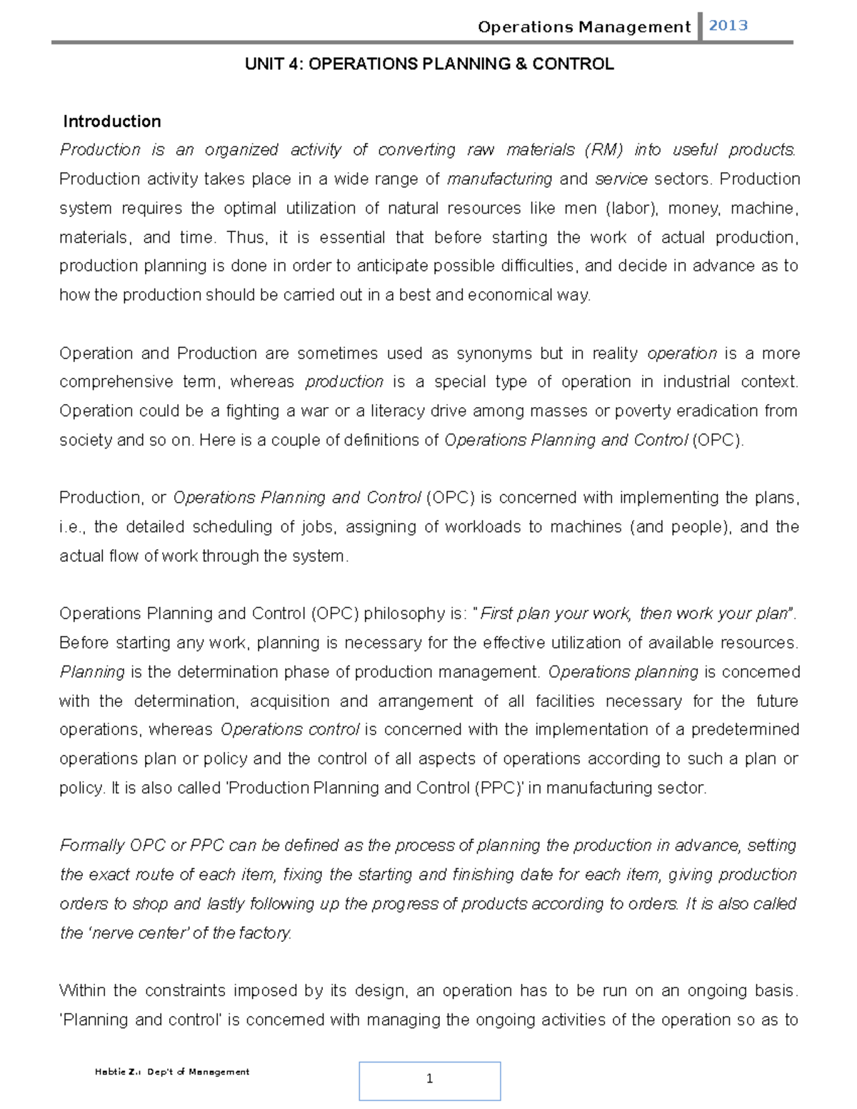 Operations mgt Unit 4 - project managenet - UNIT 4: OPERATIONS PLANNING ...