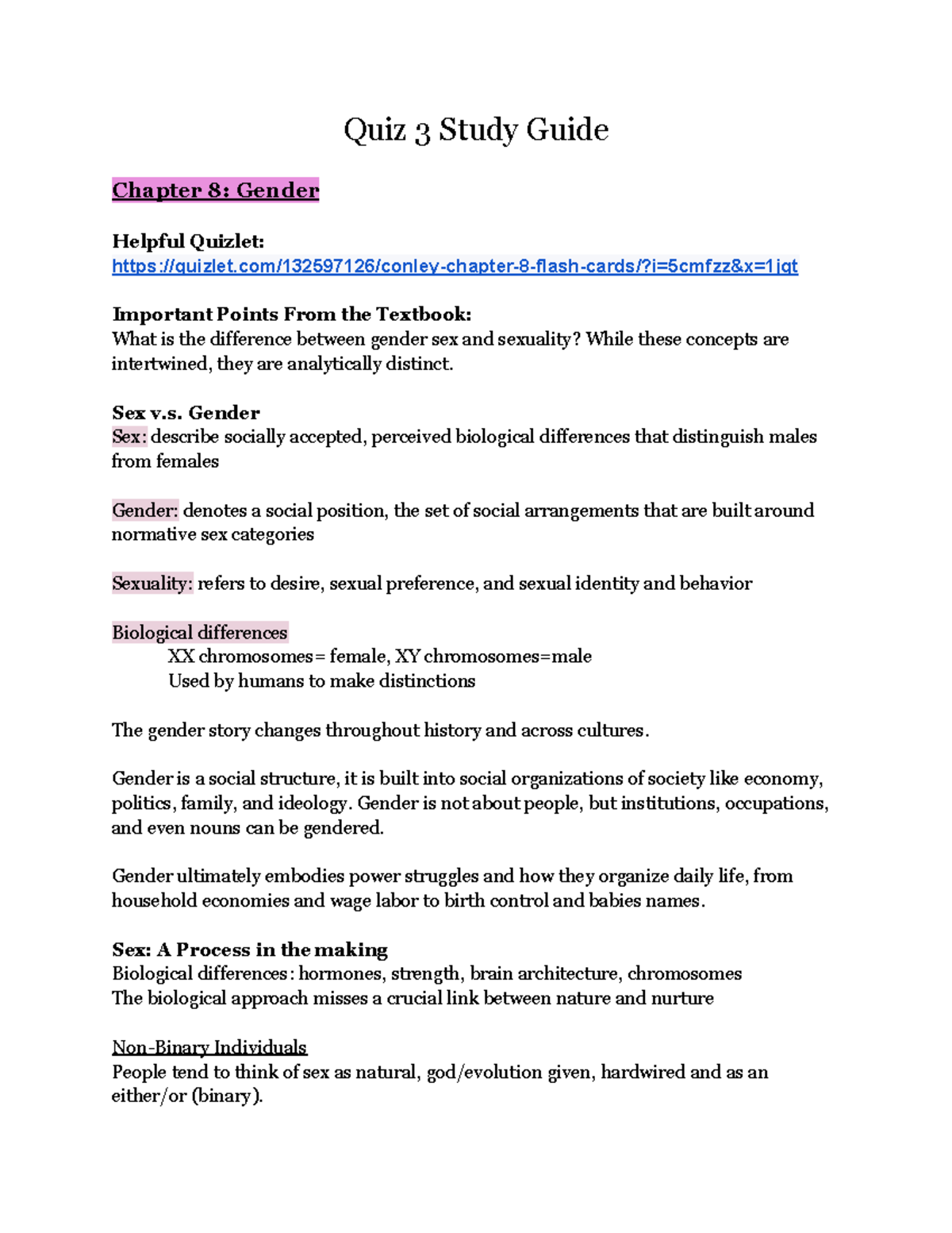 11 3 quiz 3 study guide (conley 8-10, desmond pro-4, gender articles ...