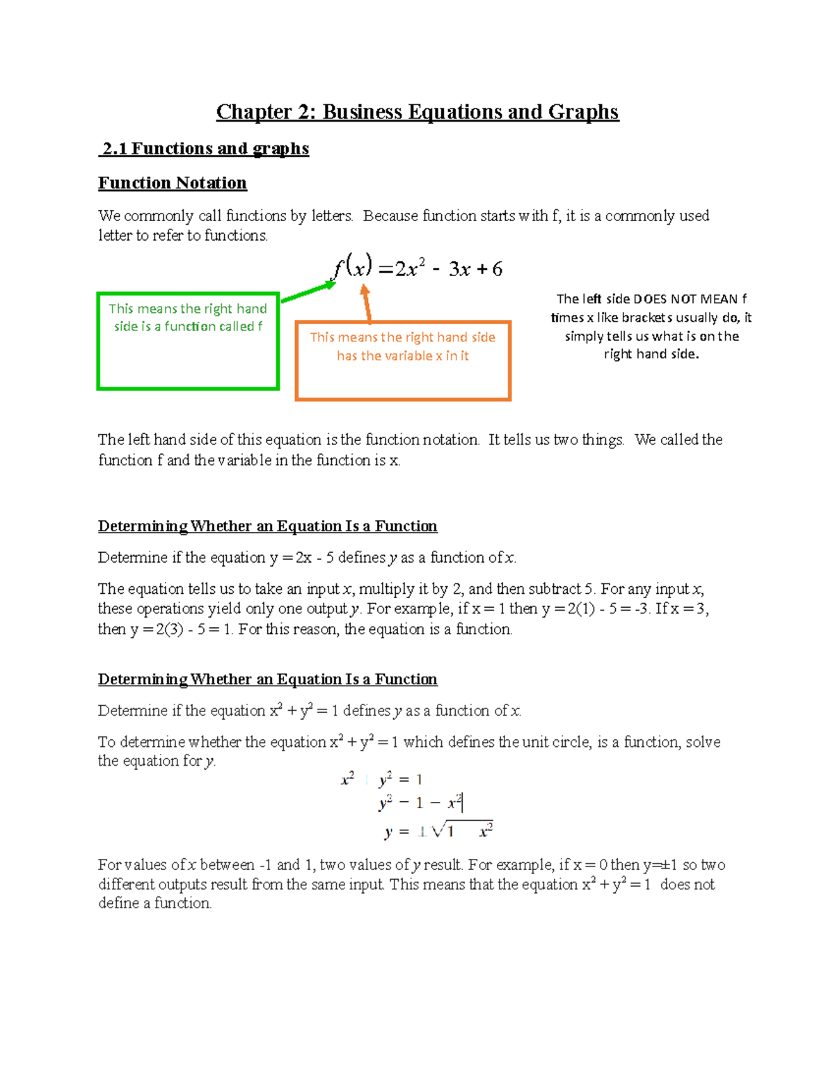 Chapter 2 Business Equations and Graphs(1)-1 - Because function starts ...