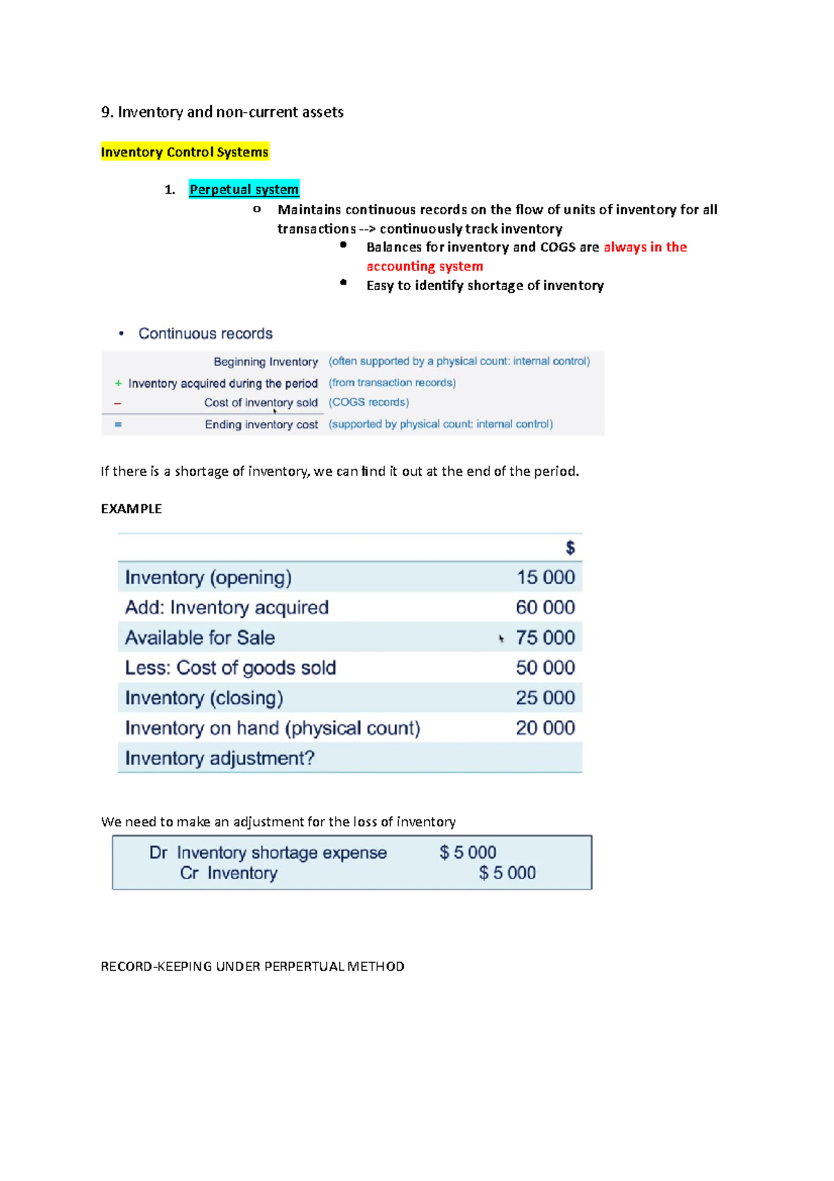 Inventory and non-current assets - 9. Inventory and non-current assets ...