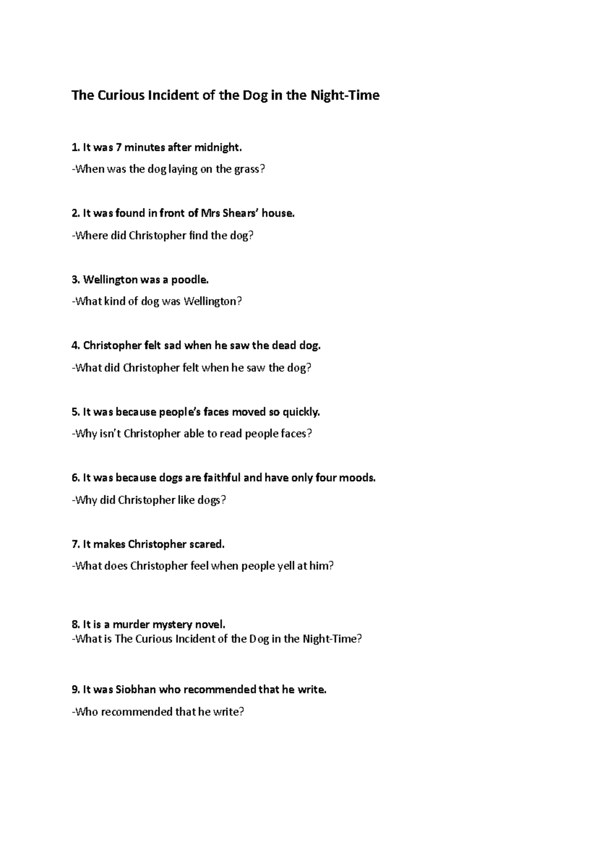 The Curious Incident of the Dog in the Night-Time (svar) - The Curious ...