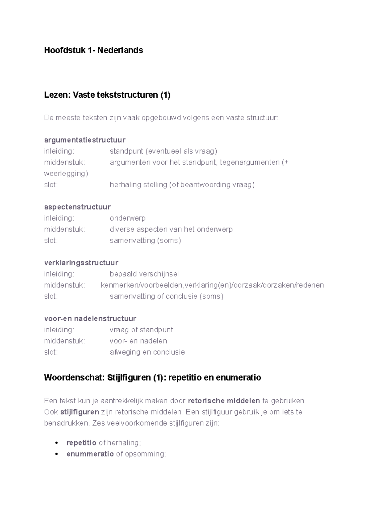 Hoofdstuk 1 - Hoofdstuk 1- Nederlands Lezen: Vaste tekststructuren (1 ...