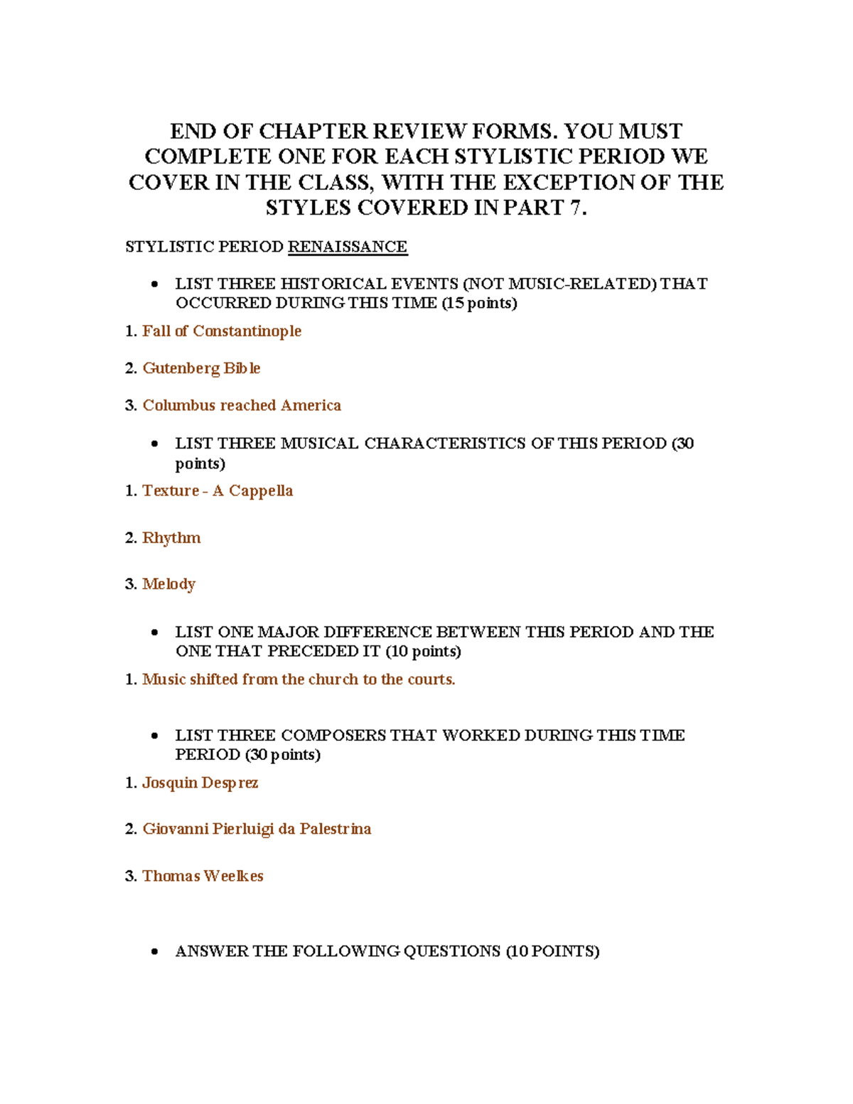 Chapter review form Renaissance - END OF CHAPTER REVIEW FORMS. YOU MUST ...