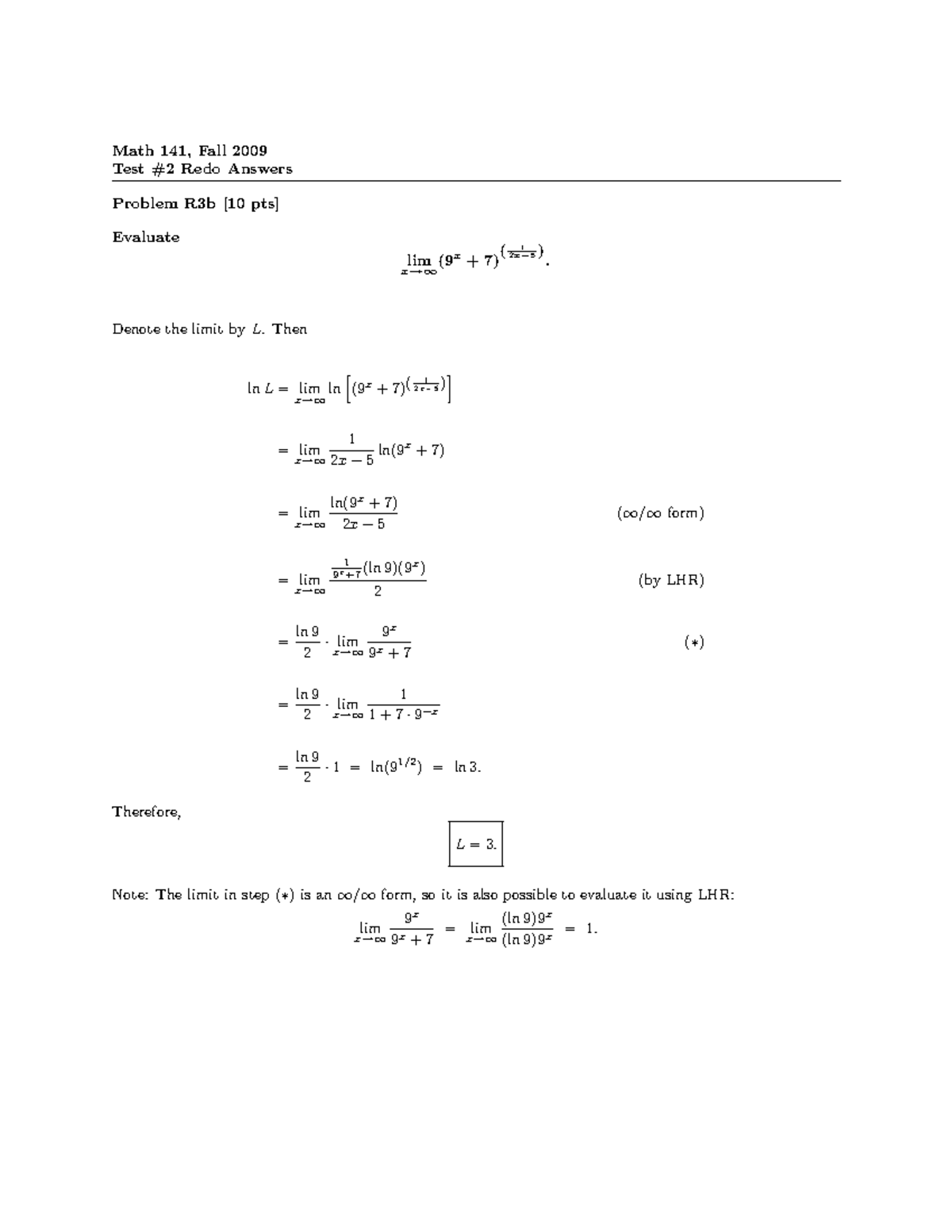 Seminar assignments - Test #2 with answers (practice) - Math 141, Fall ...