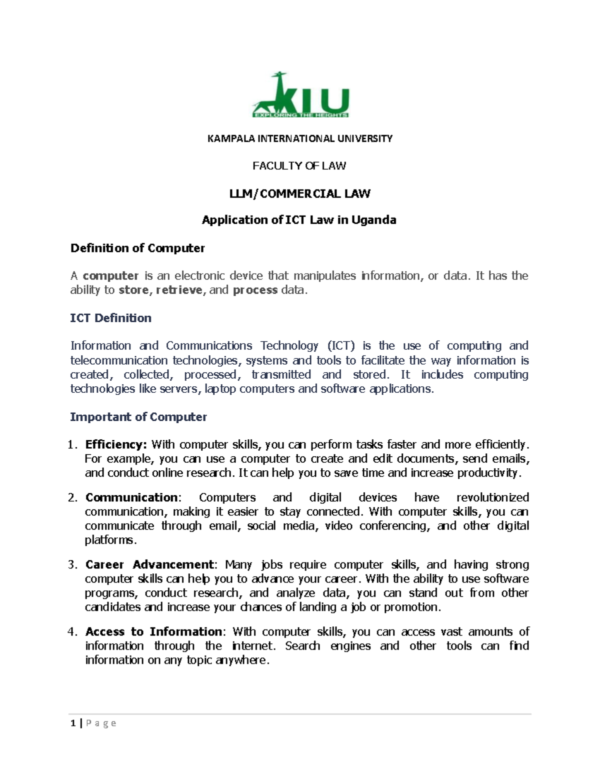 Application OF ICT LAW IN Uganda latest note - LLM/COMMERCIAL LAW ...