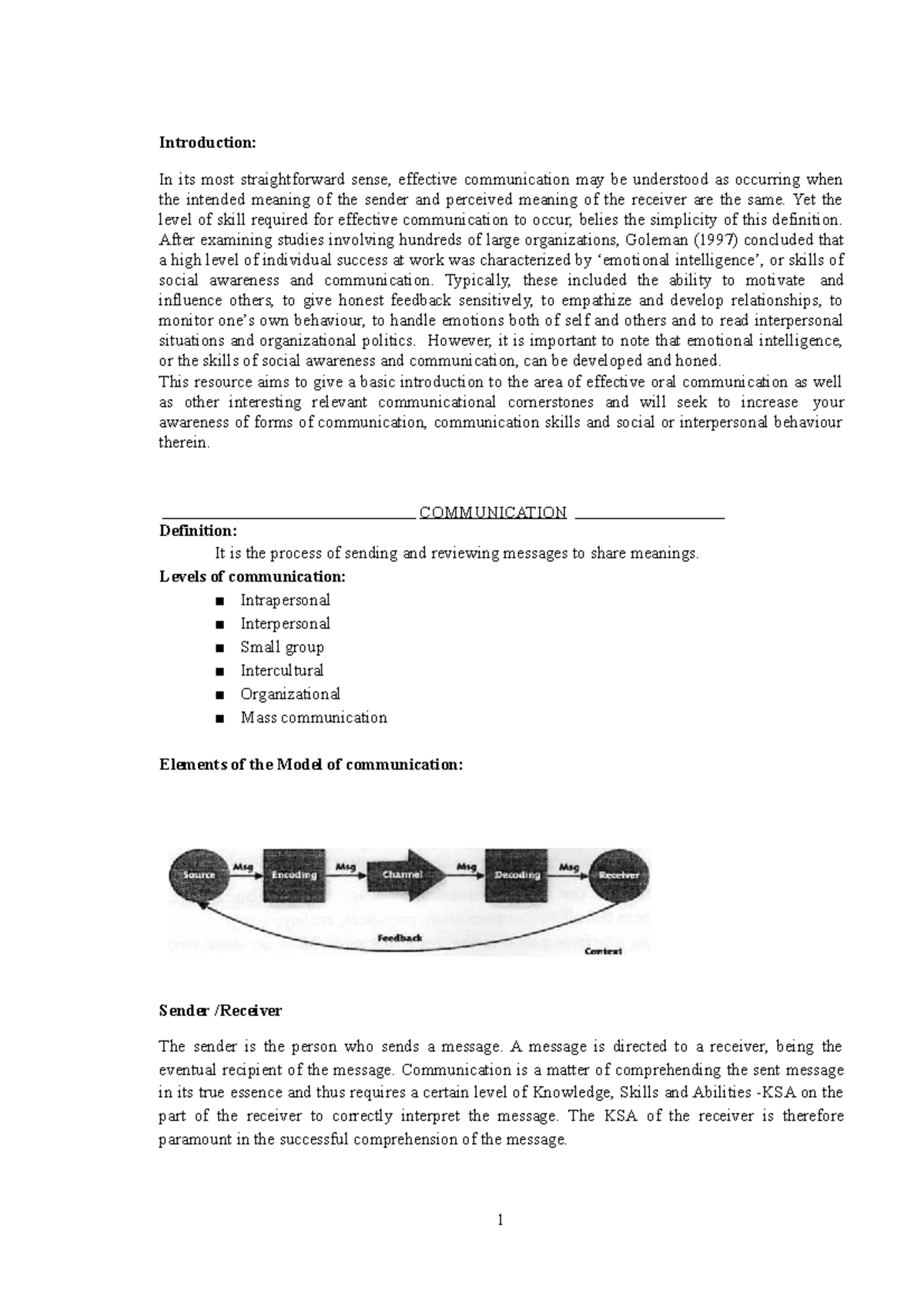 Introduction to oral communication - 1 Introduction: In its most straightforward sense ...