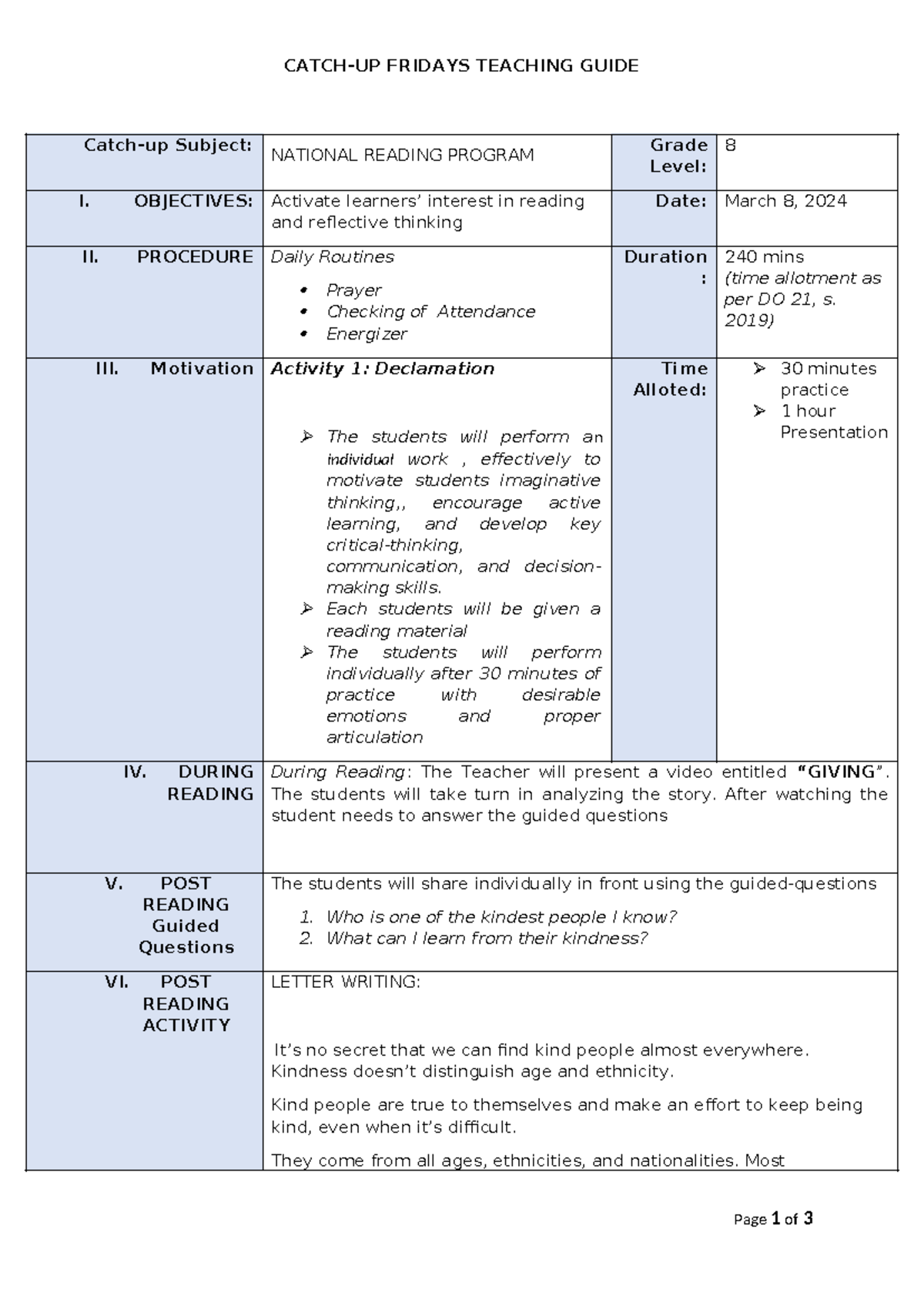 Catchup-Grade-8-week-3 - CATCH-UP FRIDAYS TEACHING GUIDE Catch-up ...