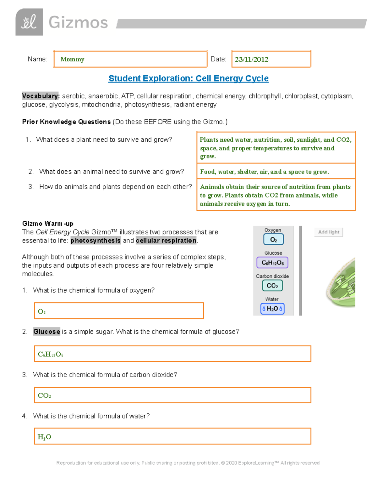 Cell Energy SE - hello - Name: Mommy Date: 23/11/ Student Exploration ...