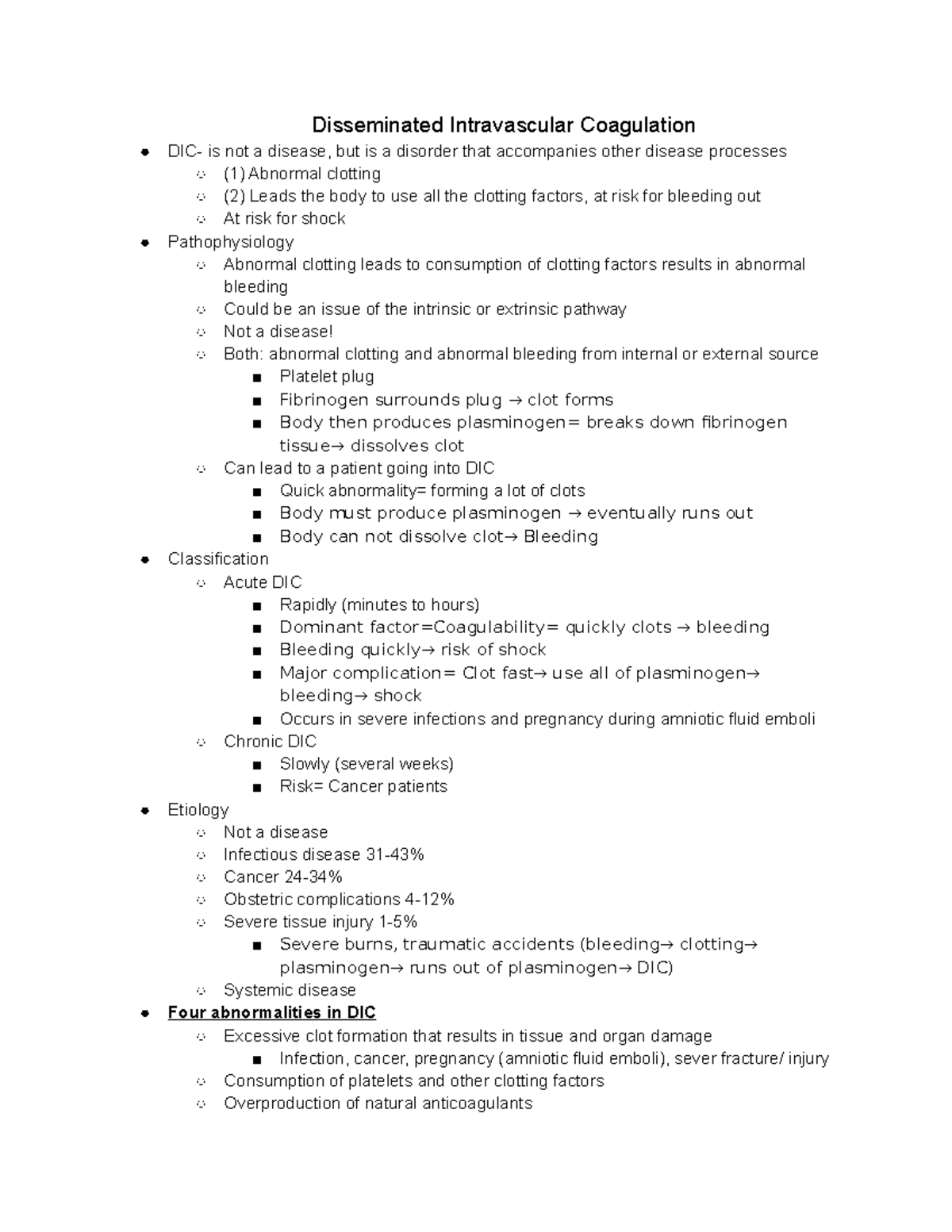 Disseminated Intravascular Coagulation - which S/ S would support the ...