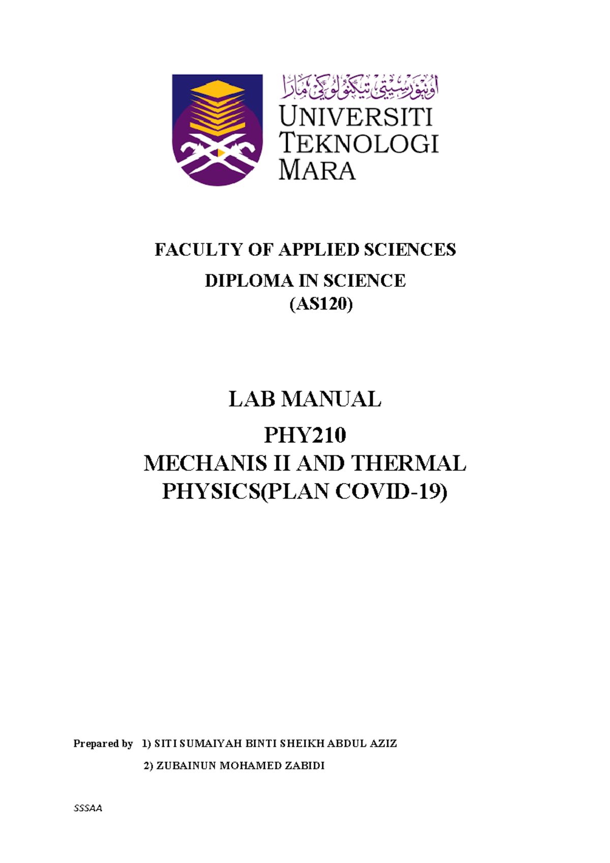 LAB Manual Physics - FACULTY OF APPLIED SCIENCES DIPLOMA IN SCIENCE ...
