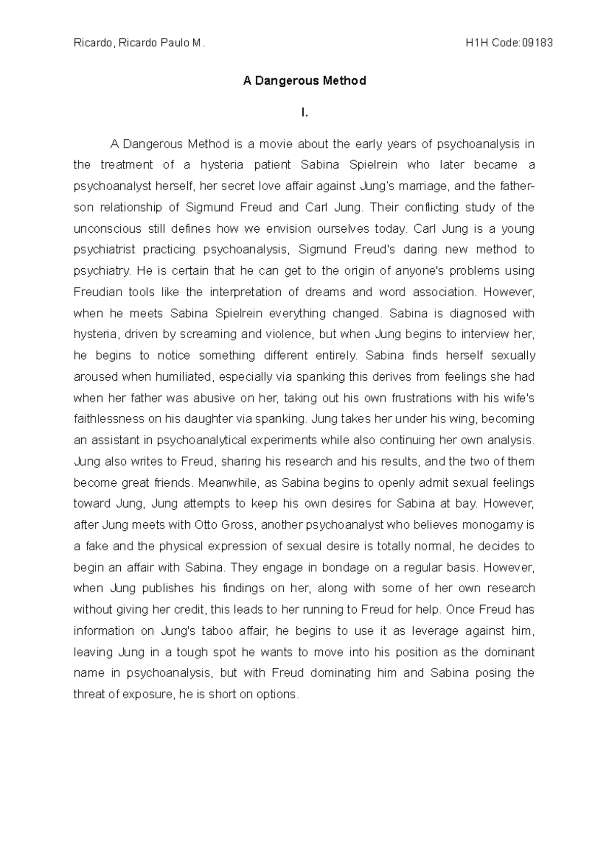 Aaaaa Dangerous Method - Ricardo, Ricardo Paulo M. H1H Code: A ...