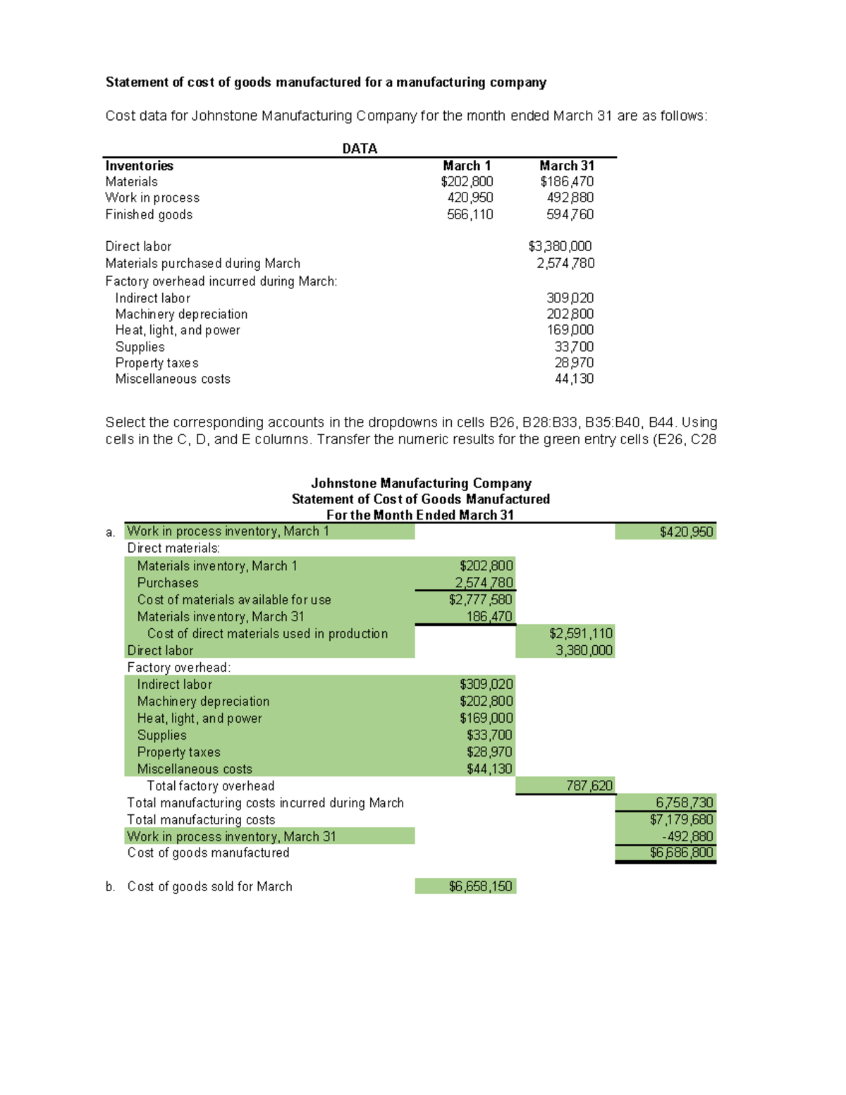 Template - Statement of cost of goods manufactured for a manufacturing ...