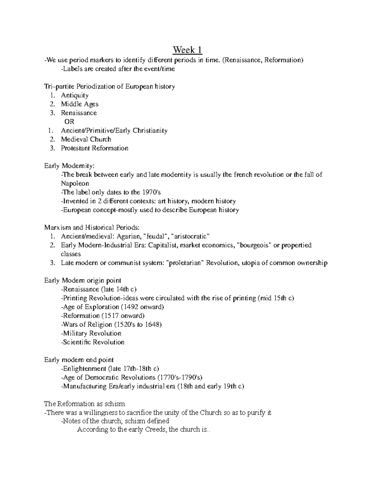 Week 1-3 HIST 201 Notes - Week 1 -We use period markers to identify ...