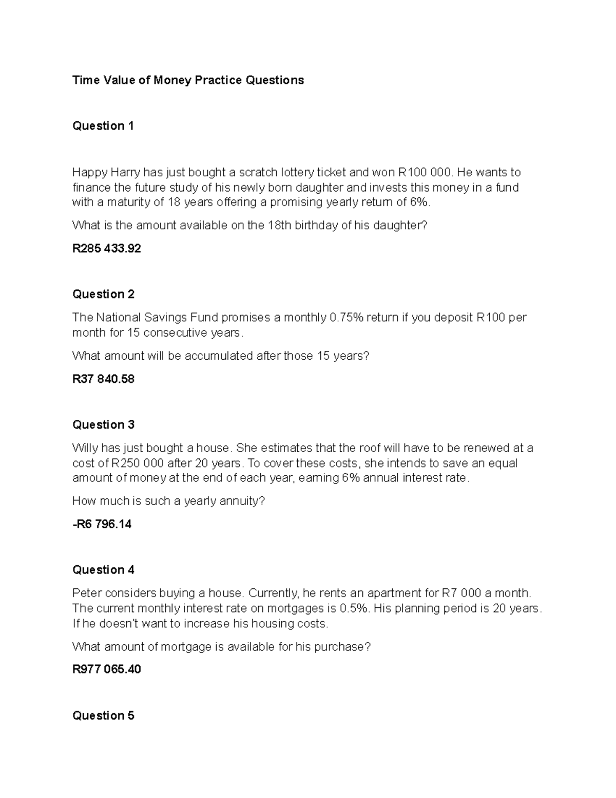 TVM Questions - Time Value of Money Practice Questions Question 1 Happy ...