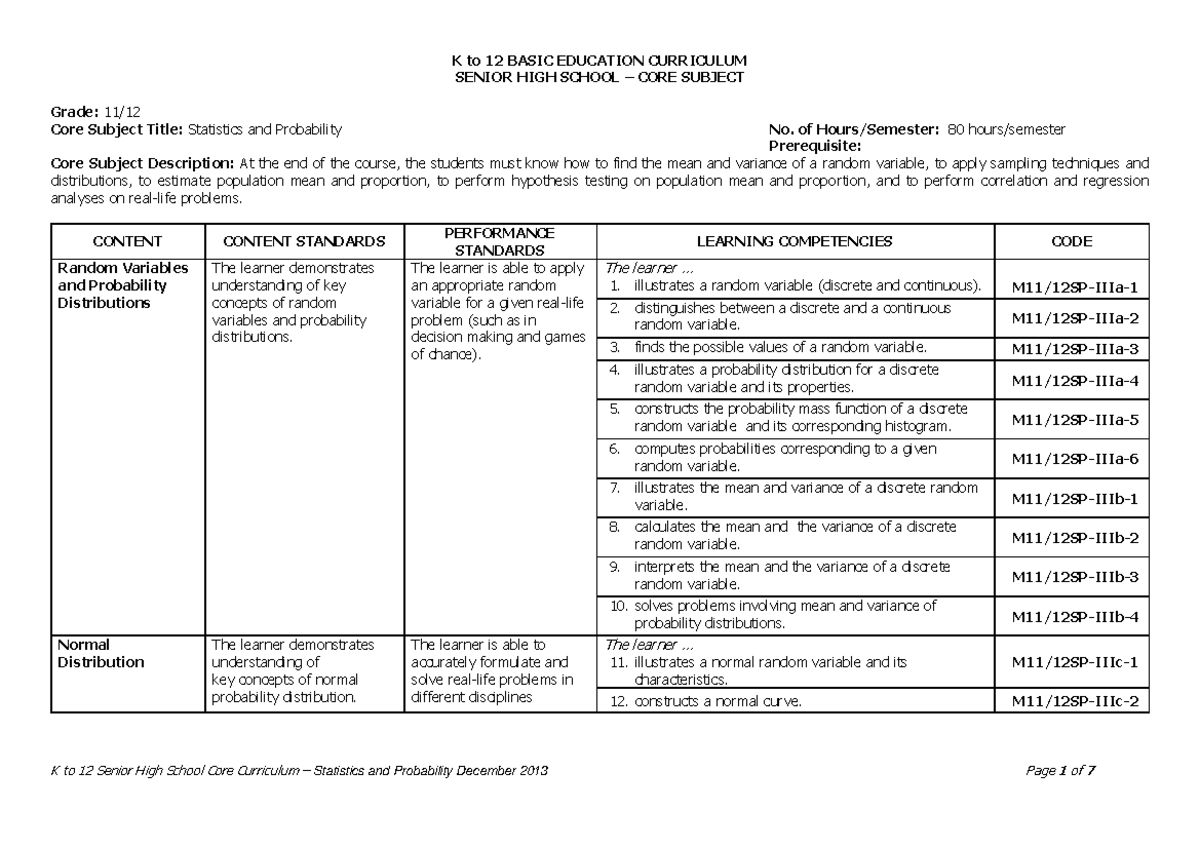 Grade 11 Stat and Prob Cur Guide - SENIOR HIGH SCHOOL – CORE SUBJECT ...