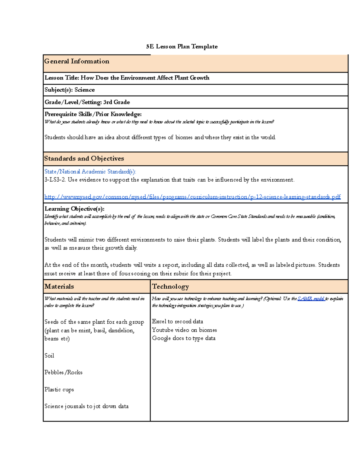 Elementary Science Methods - 5E Lesson Plan Template General ...
