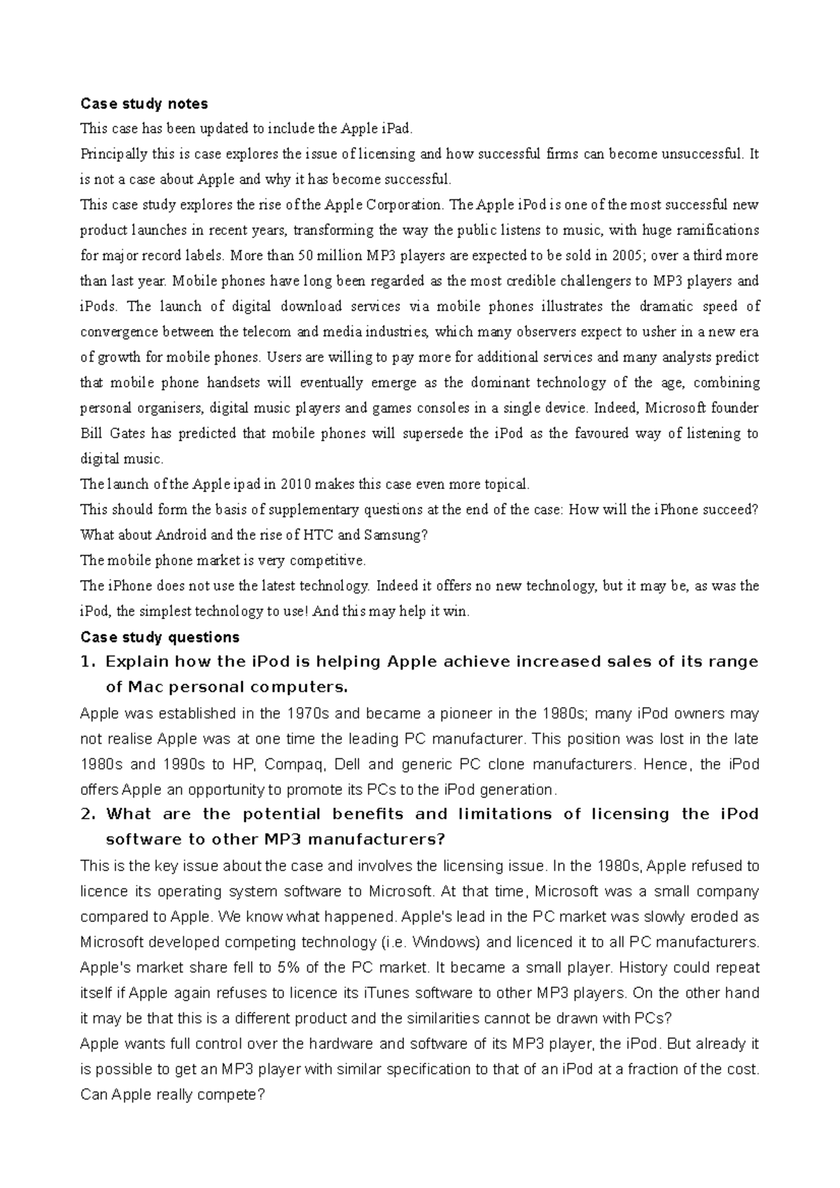 Case study notes CSI - Case study notes This case has been updated to ...