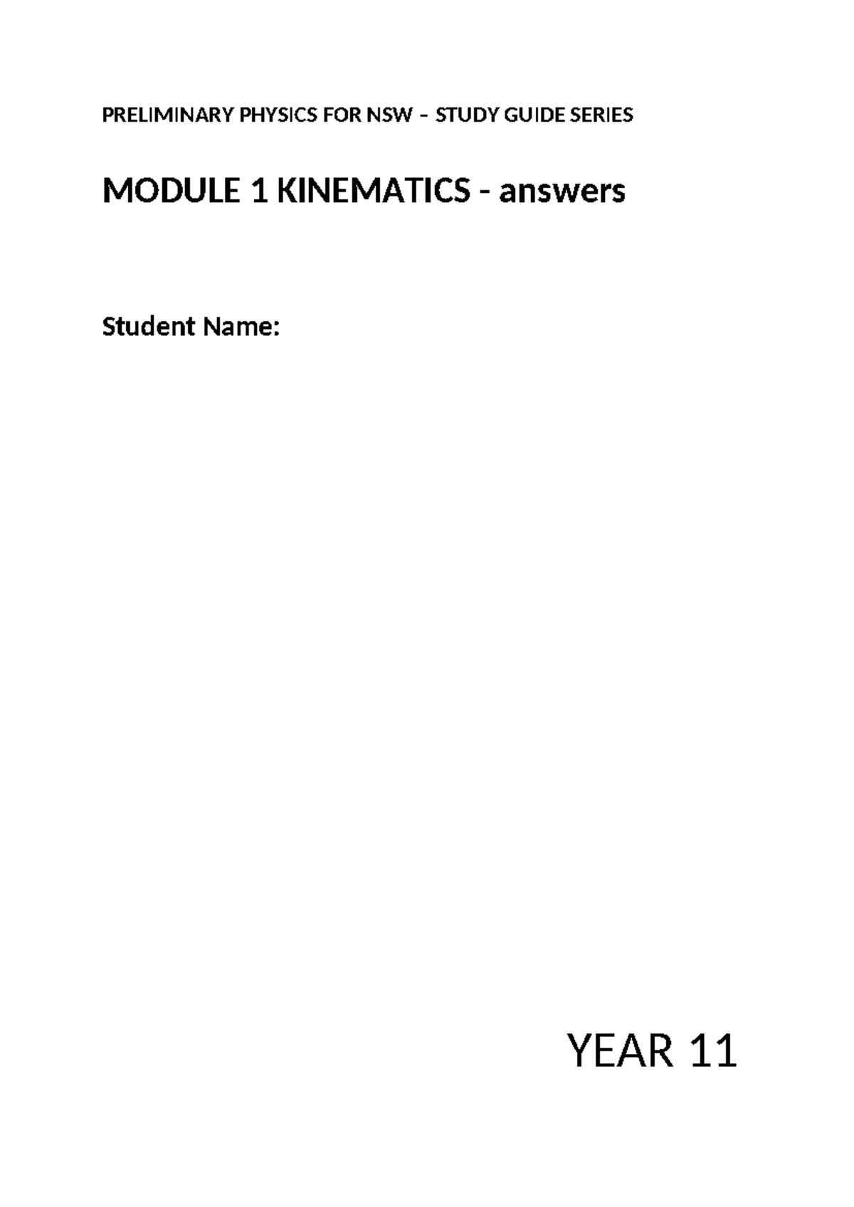 Module 1: Kinematics : Review Preliminary Physics Module 1 Kinematics ...