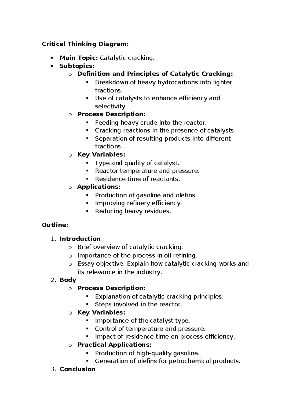 Unit 6 - Ingles - Critical Thinking Diagram: Main Topic: Catalytic ...