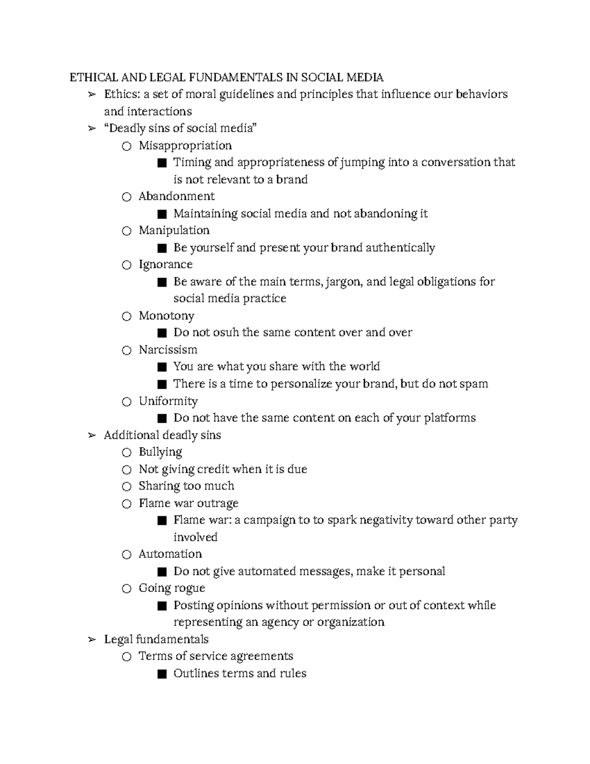 Chapter 2 - NOTES! - ETHICAL AND LEGAL FUNDAMENTALS IN SOCIAL MEDIA ...