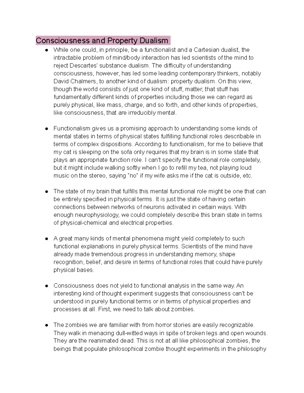 Philosophy - Part 15 - Notes - Consciousness and Property Dualism While ...