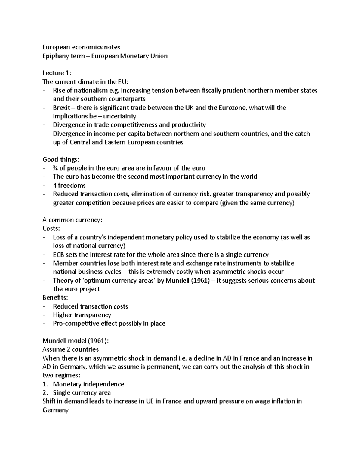 European economics notes part 2 - European economics notes Epiphany ...