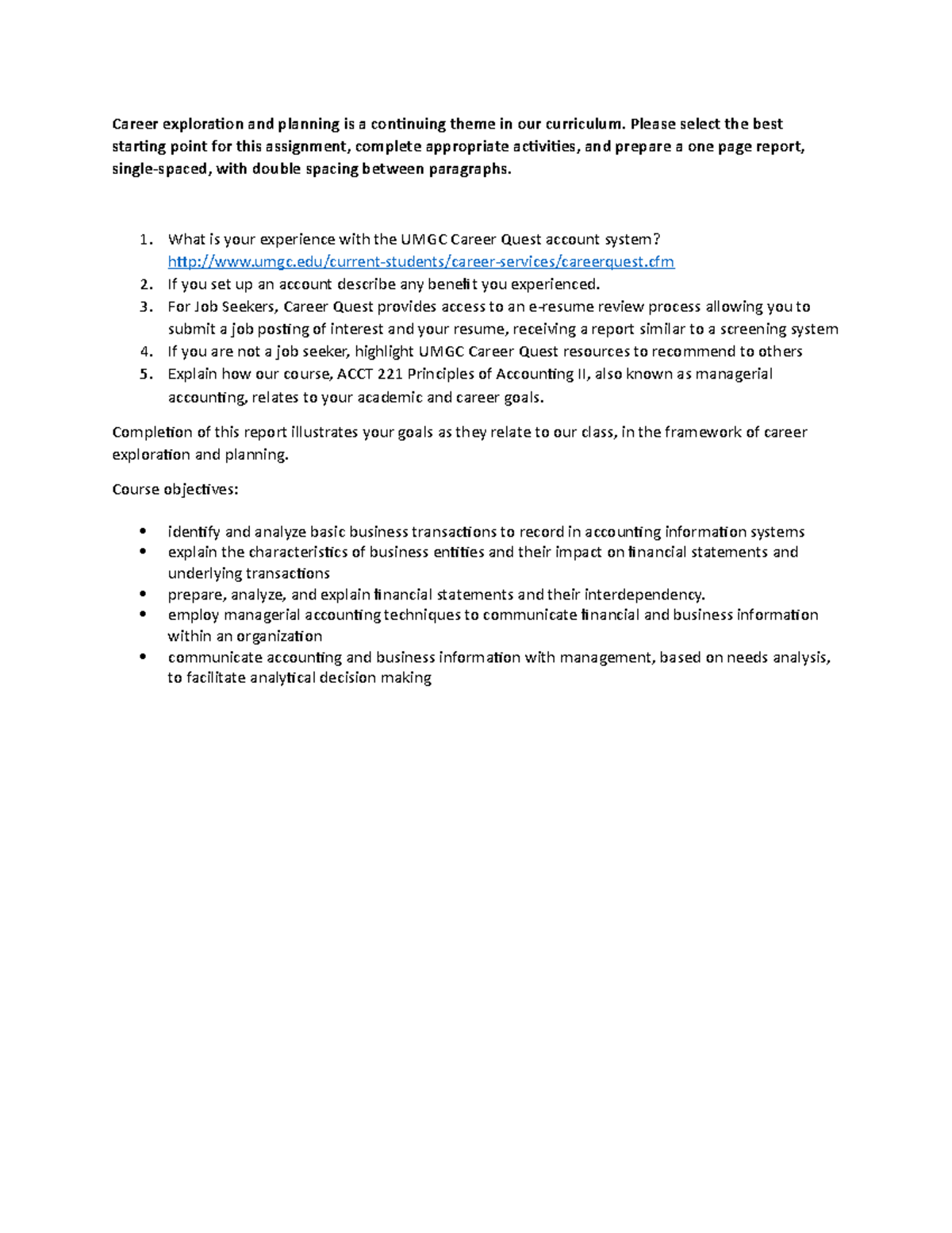 Career exploration ACCT 221 - Career exploration and planning is a ...