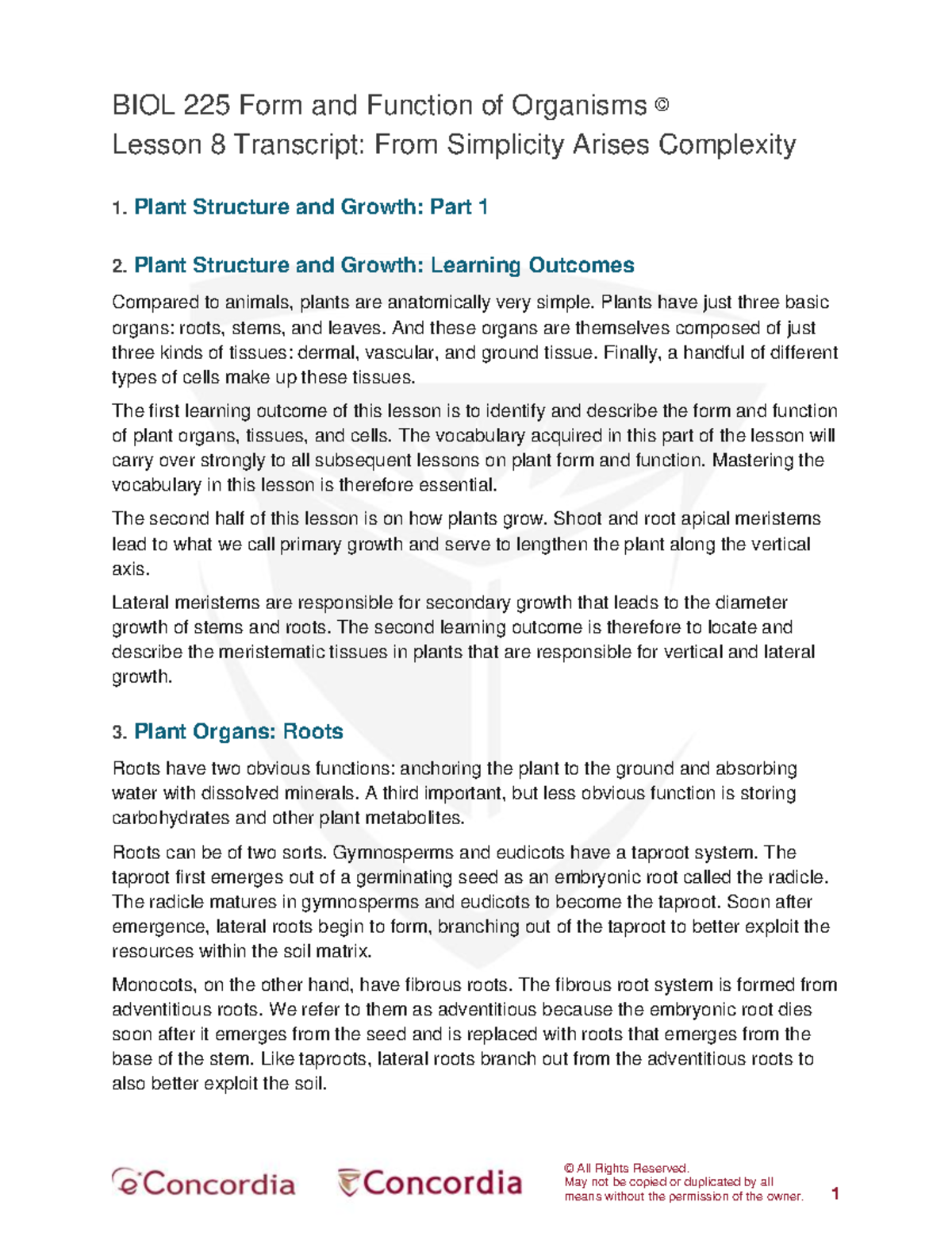 BIO Lesson 8 P1 - lect notes - © All Rights Reserved. May not be copied ...