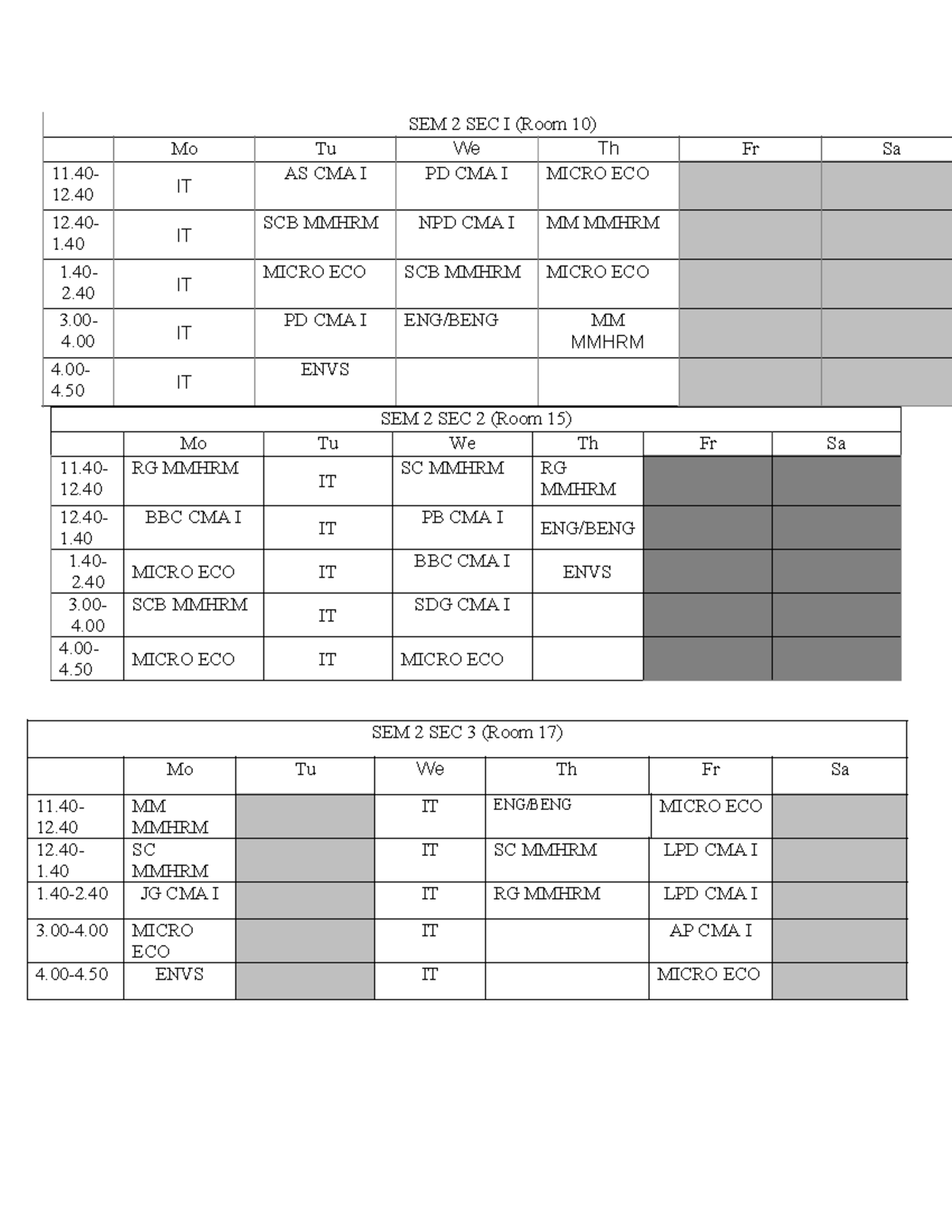 Class Routine 2024-EVEN - SEM 2 SEC I (Room 10) Mo Tu We Th Fr Sa 11 ...