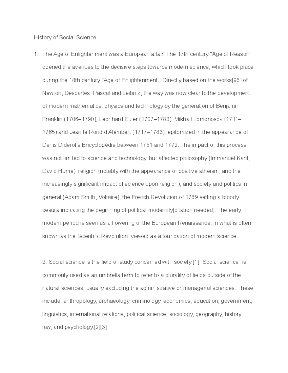 Social Science History Part 2 - History of Social Science The Age of ...