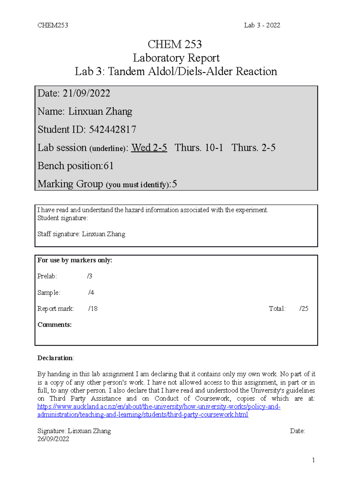 Chem 253 lab report 3 DA reaction - CHEM 253 Laboratory Report Lab 3: Tandem Aldol/Diels-Alder ...