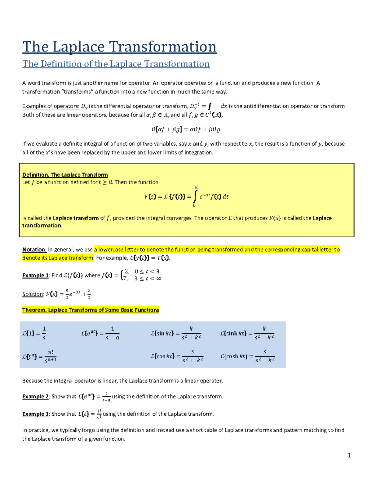 Laplace Transformation - The Laplace Transformation The Definition of ...