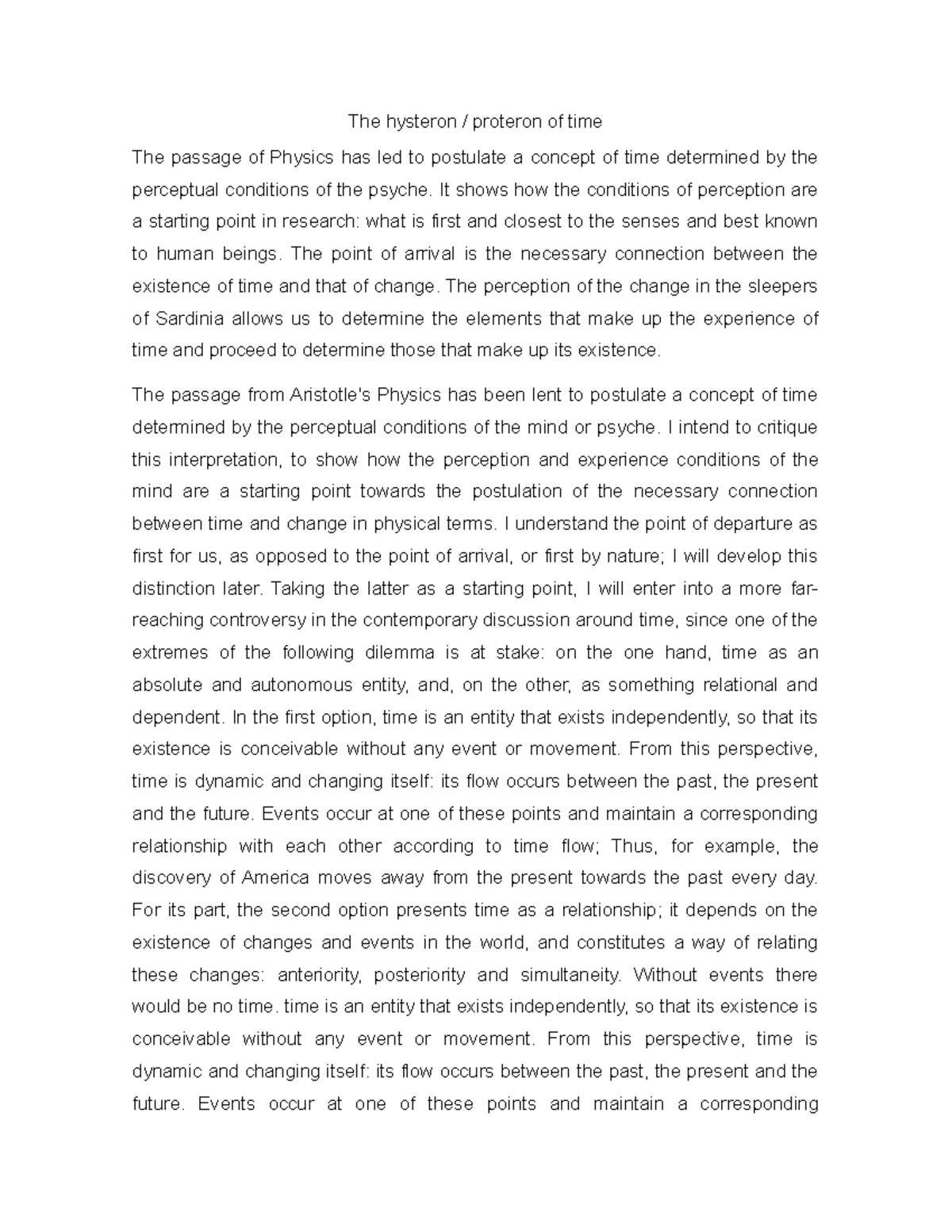 The hysteron proteron of time - The hysteron / proteron of time The ...