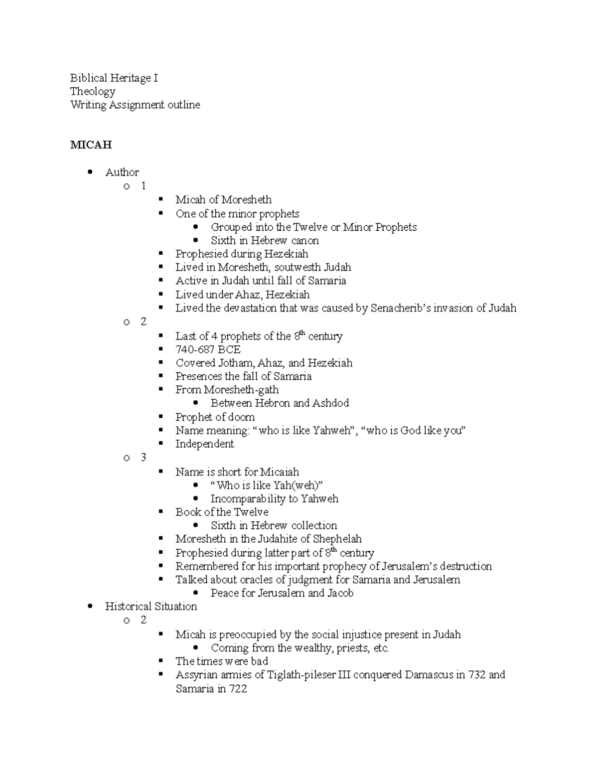 Writing Assignment outline - Biblical Heritage I Theology Writing ...