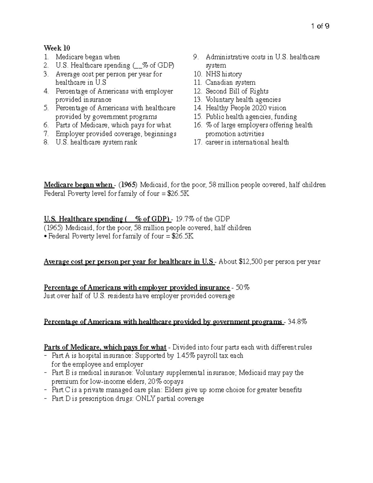 Exam 3 Review - Week 10 Medicare began when U. Healthcare spending ...
