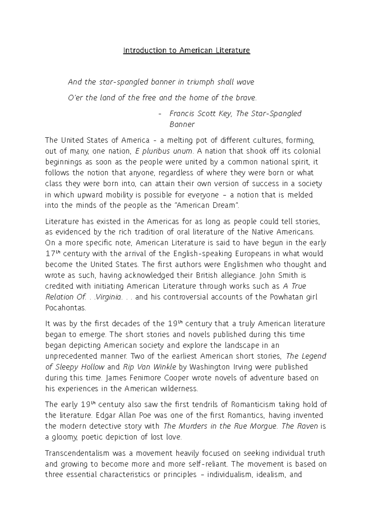 Introduction to American Literature - Francis Scott Key, The Star ...