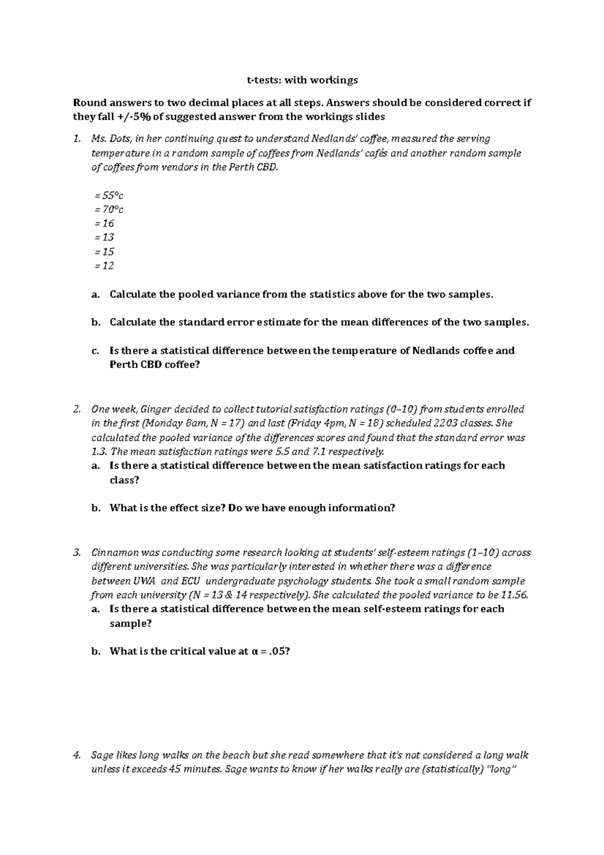 PSYC2203 practice t-test questions - t-tests: with workings Round ...