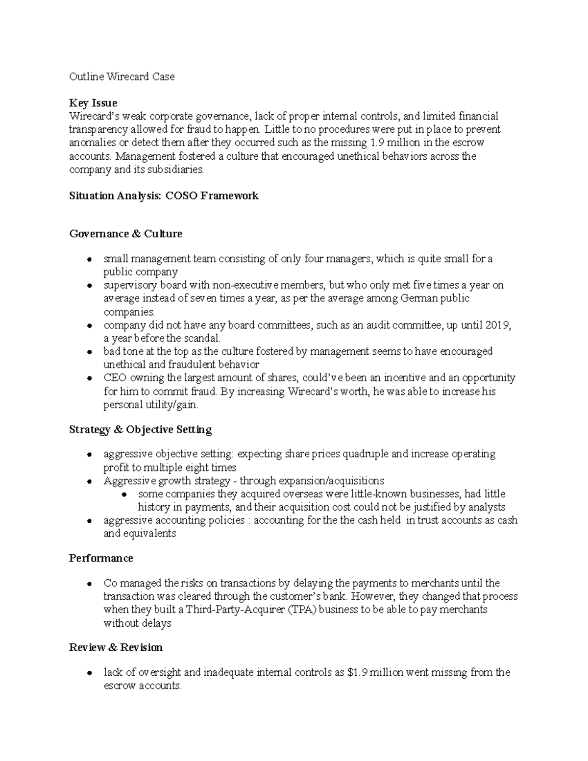 Outline-Wirecard-Case - Outline Wirecard Case Key Issue Wirecard’s weak ...