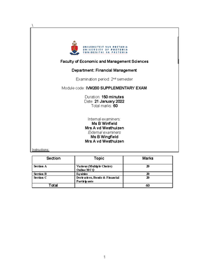 IVM 200 Exam Memo - Exam and memo - Faculty of Economic and Management ...