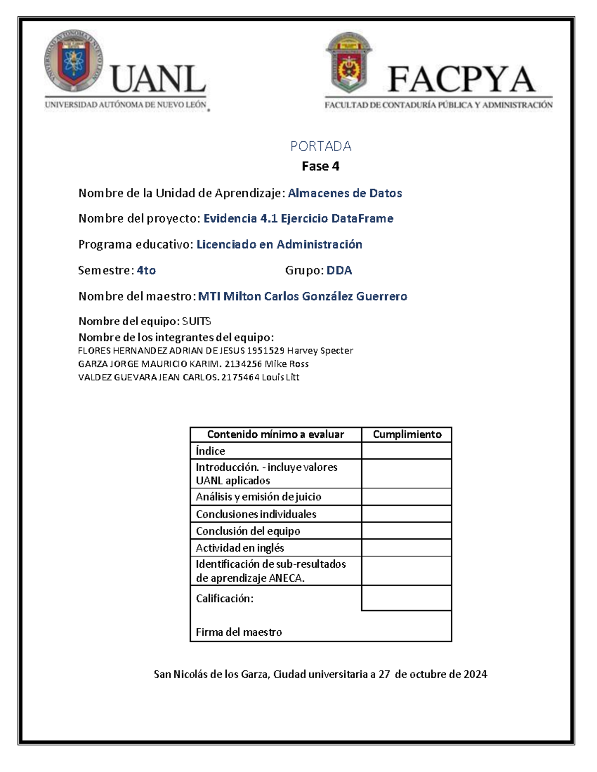 Evidencia 4 - Tarea - PORTADA Fase 4 Nombre de la Unidad de Aprendizaje: Almacenes de Datos ...