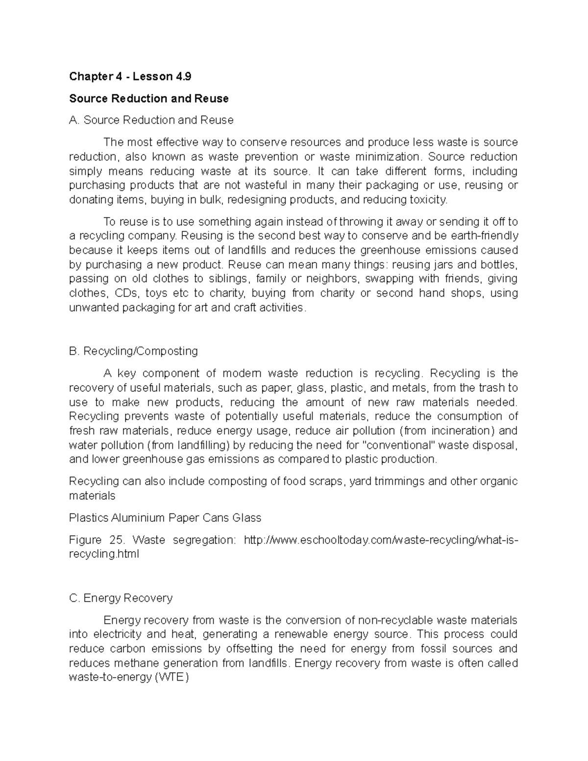 Source Reduction and Reuse - Chapter 4 - Lesson 4. Source Reduction and ...