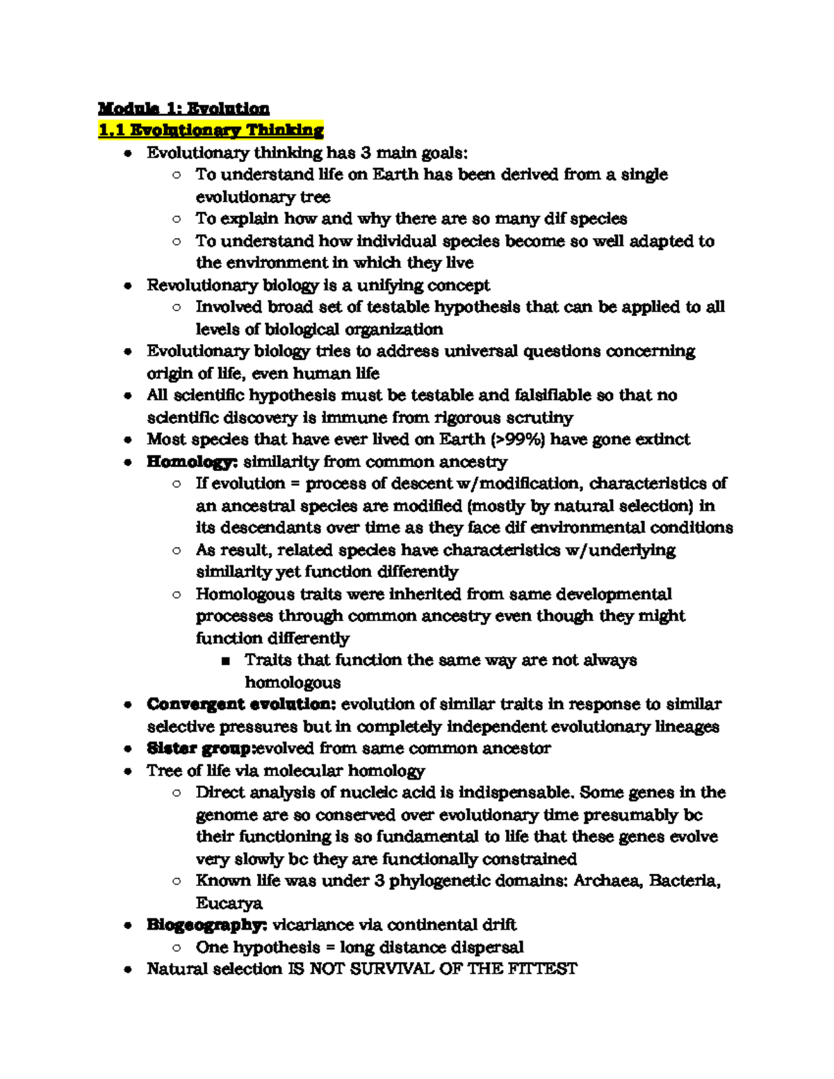 Module 1 Evolution - Module 1: Evolution 1 Evolutionary Thinking ...