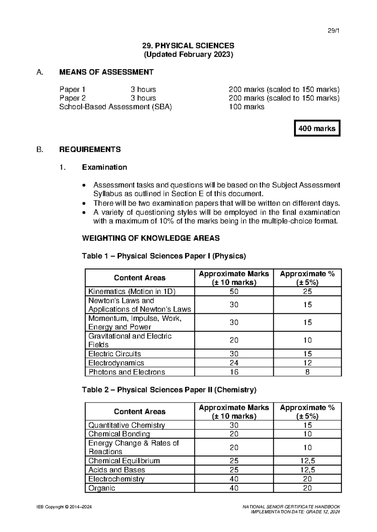 29. Physical Sciences 2024 (Updated Feb 2023) - IEB Copyright © 2014 ...